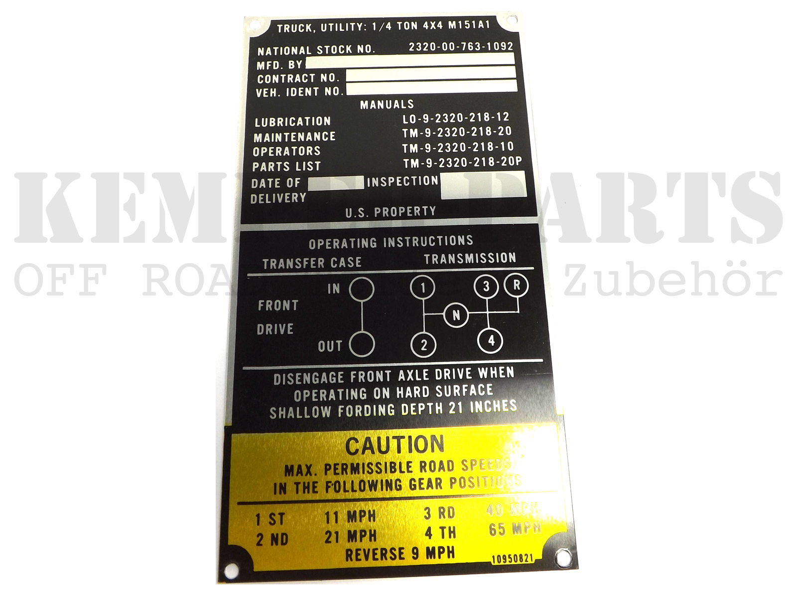 M151 Data Plate A1 | Sticker / Labeling / Type Plates | FORD MUTT M151 ...