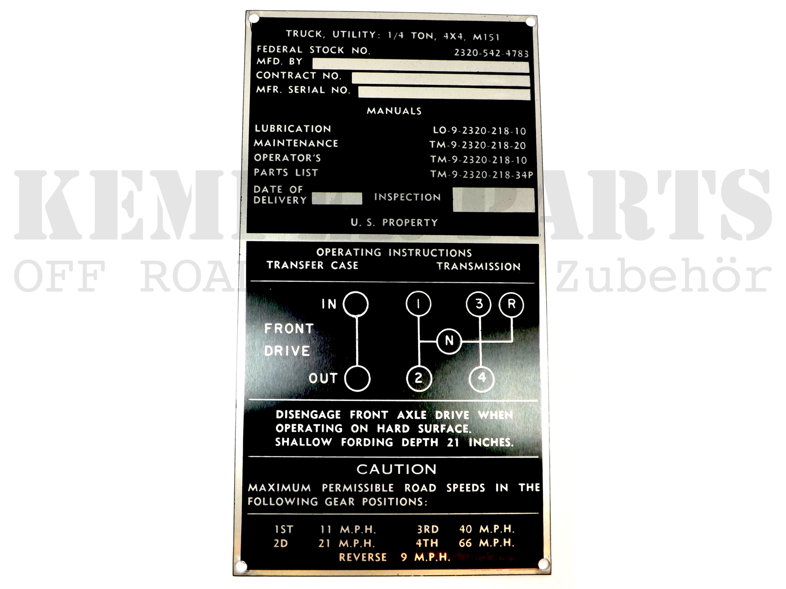 M151 Data Plate | Sticker / Labeling / Type Plates | FORD MUTT M151 ...